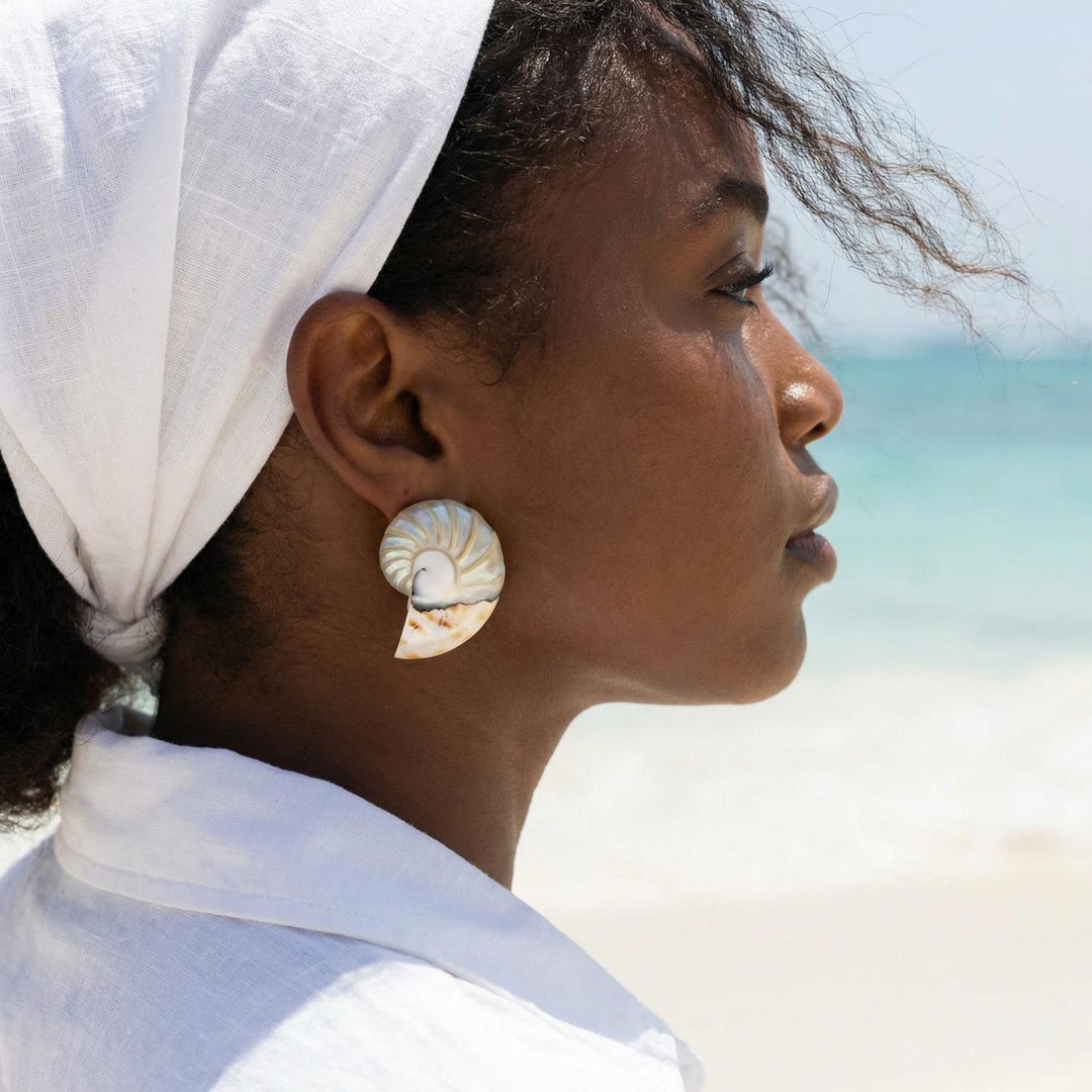 Natural Bi Colored Small Nautilus Shell Earrings Ocean Jewelry Beach ...