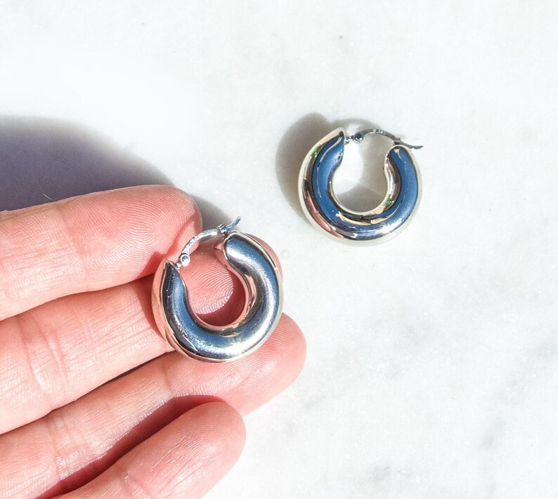 925 Silver Donut Hoop Earrings Sterling Silver Puffy Hoops Minimalist ...