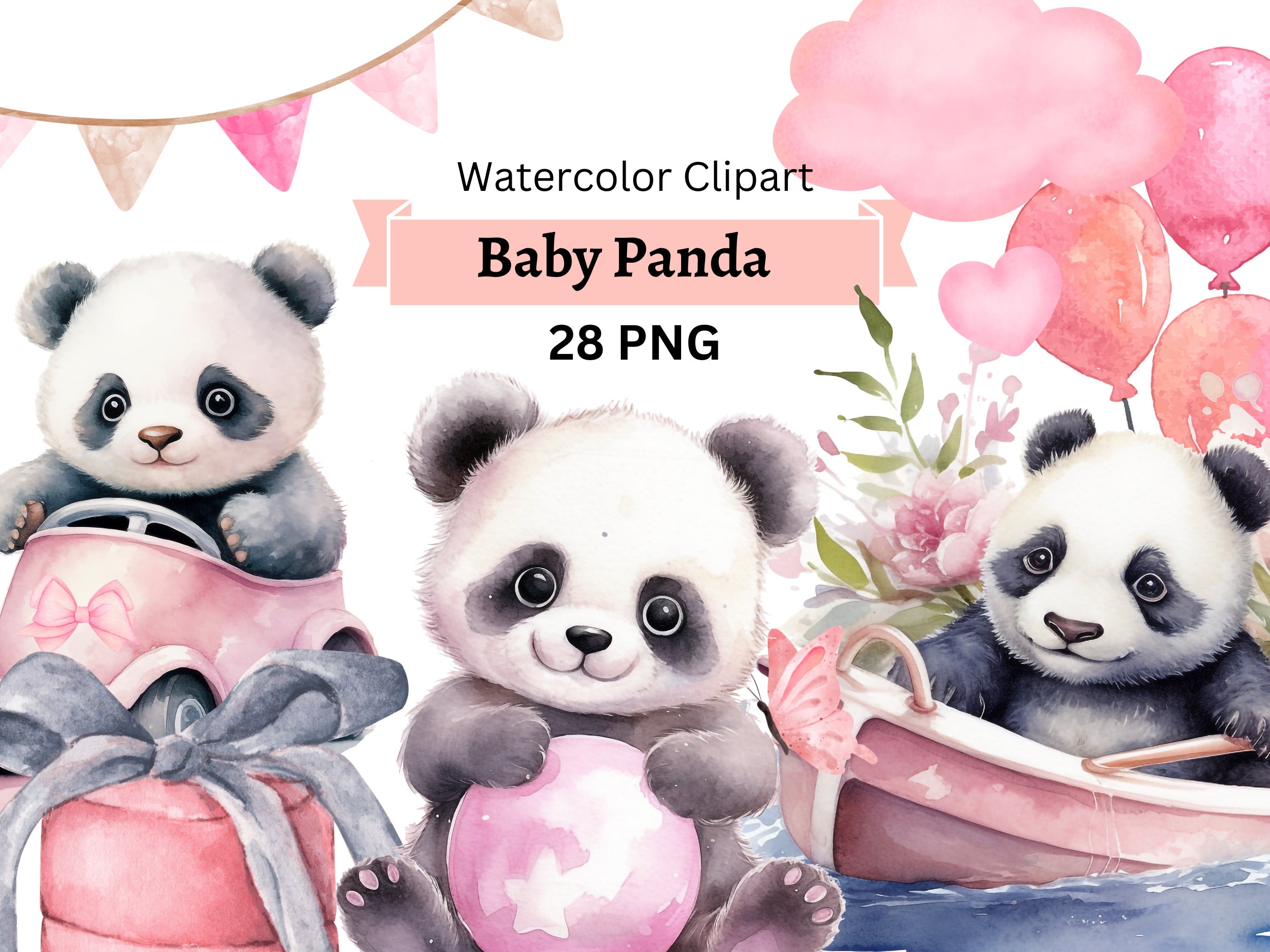 Baby Panda Watercolor Clipart Baby Panda Clipart Girl's - Etsy