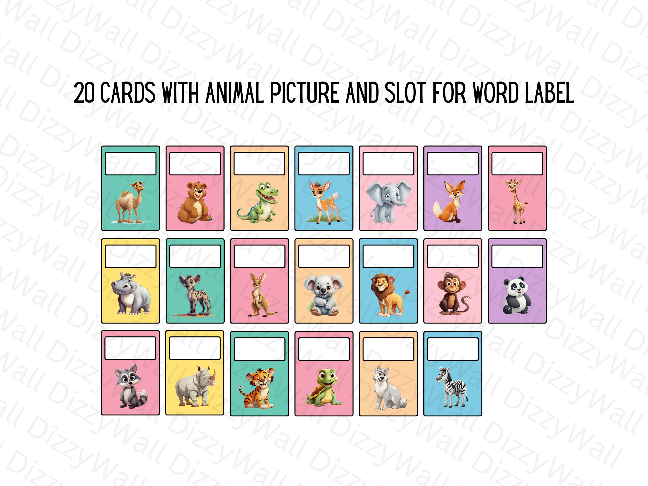 Editable Wild Animal Flashcards: 20 Nomenclature Cards - Etsy
