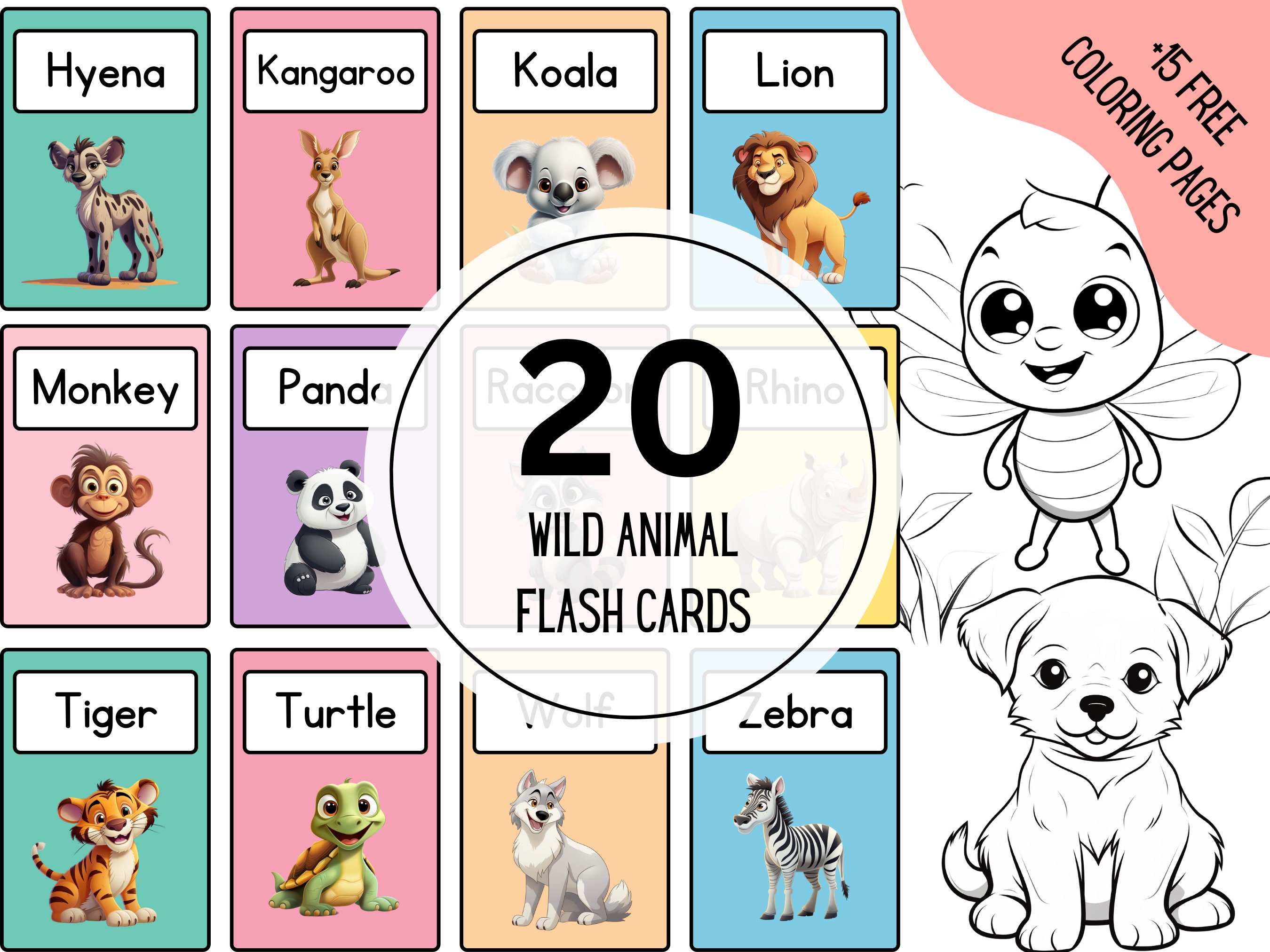 Editable Wild Animal Flashcards: 20 Nomenclature Cards - Etsy