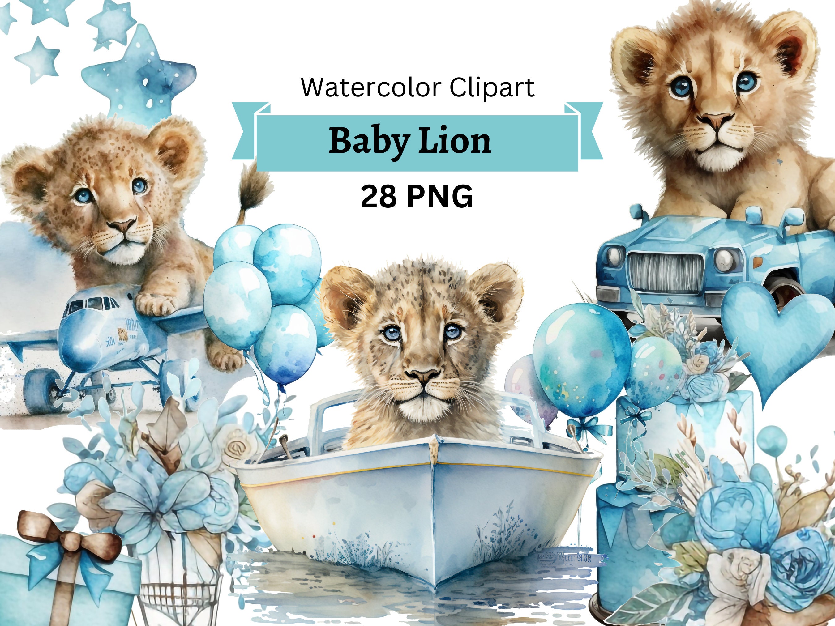 Baby Lion Watercolor Clipart, Baby Lion Clipart, Boy's Room Decoration ...