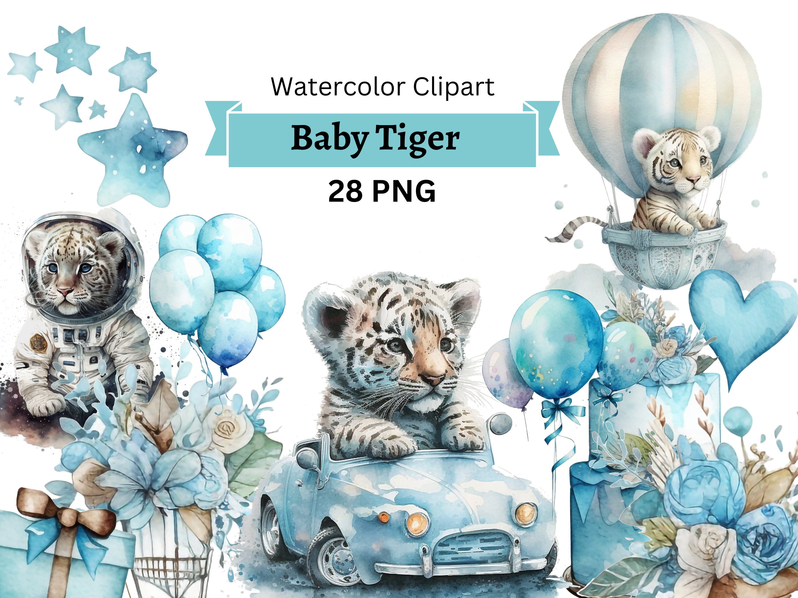 Baby Tiger Watercolor Clipart, Baby Tiger Clipart, Boy's Room ...