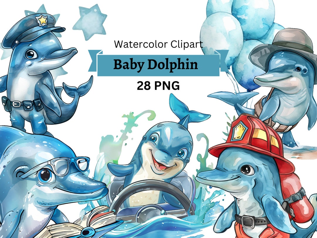 Baby Dolphin Watercolor Clipart, Baby Dolphin Clipart, Boy's Room ...