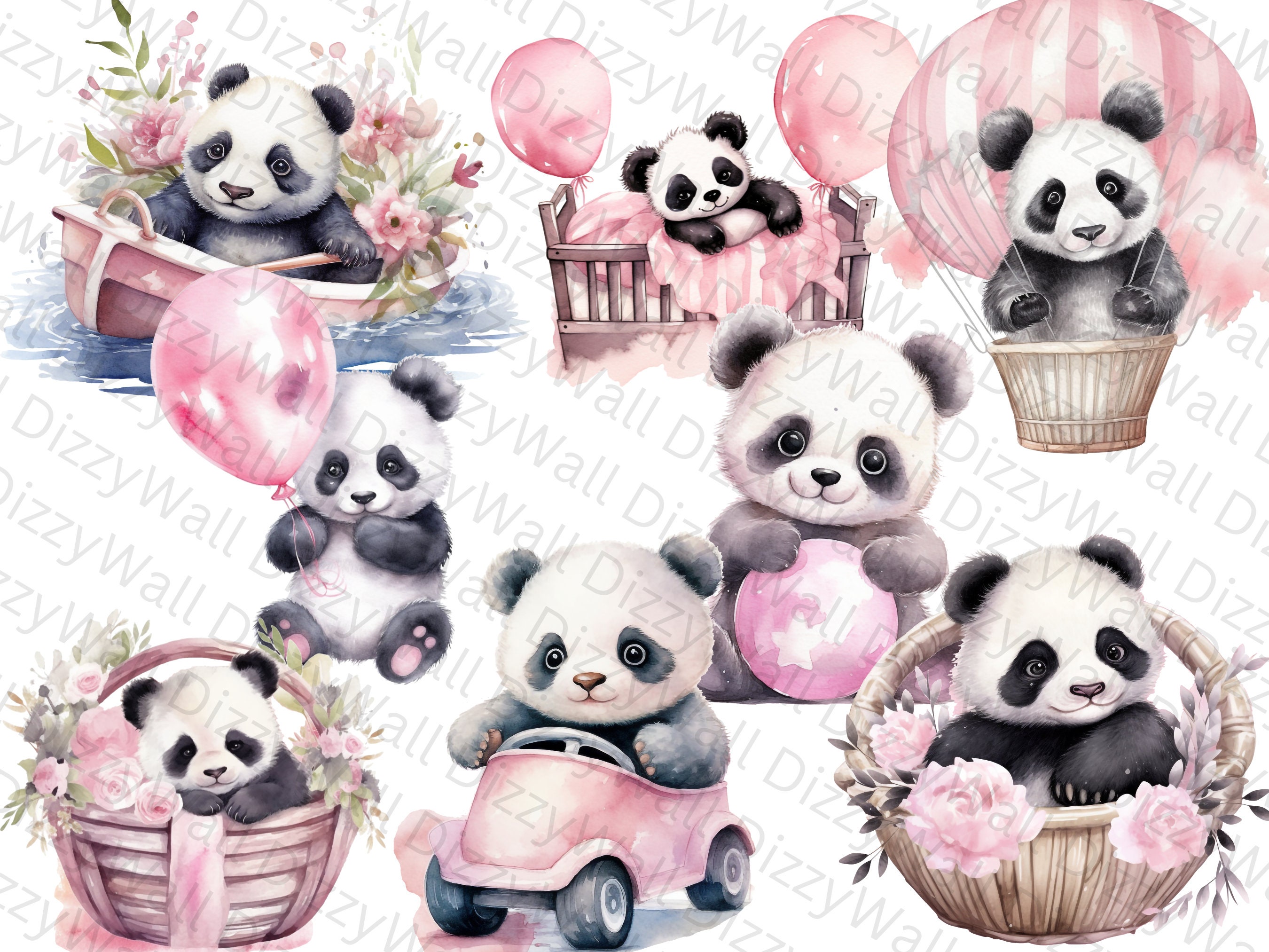 Baby Panda Watercolor Clipart Baby Panda Clipart Girl's - Etsy