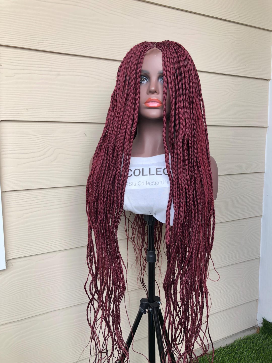 Hand Braided Burgundy Closure Box Braid Wig + Free Gift - Etsy