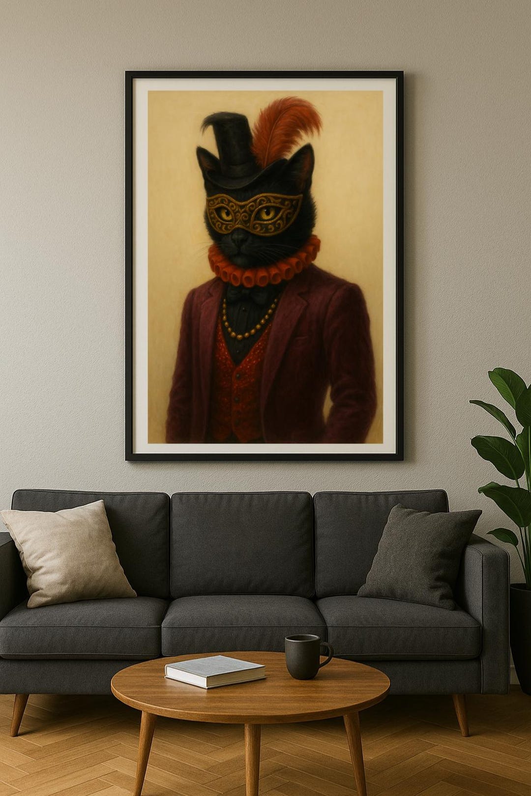 Black Cat Gentleman Burlesque Theme Wall Art Print, Funny Bedroom Wall ...