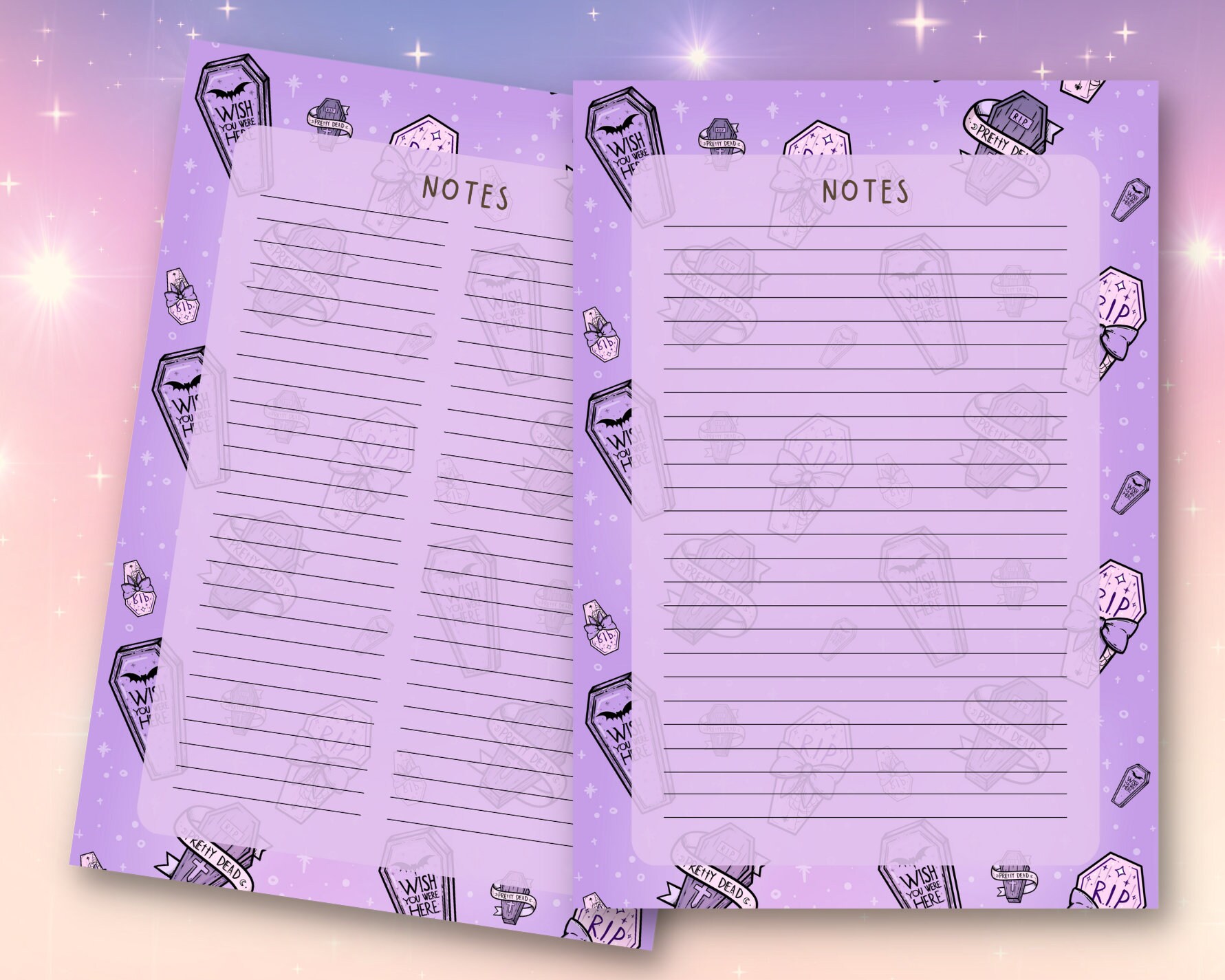 Purple Coffin Pastel Goth Notepad Paper - Printable and Digital - PDF ...