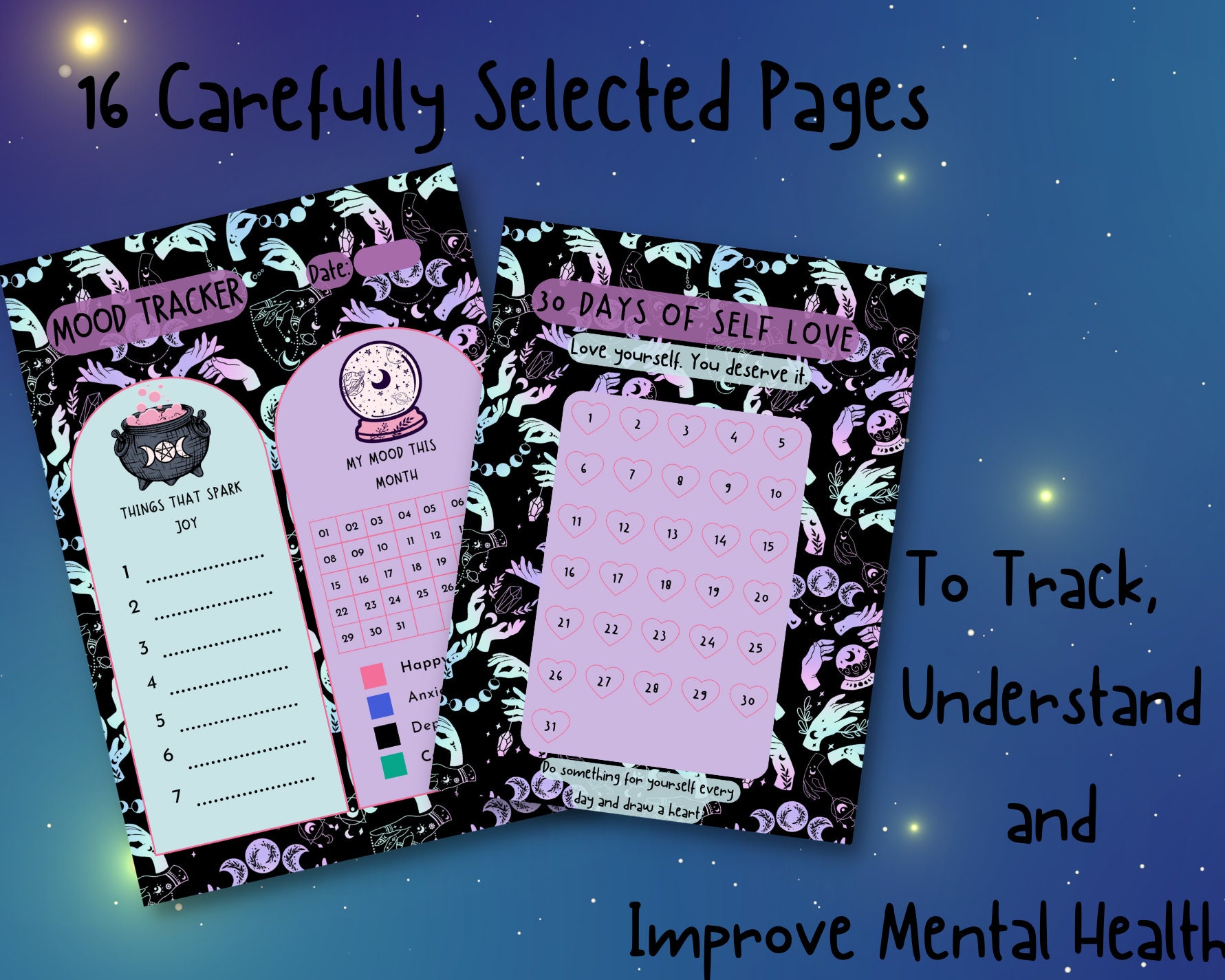 Mint and Purple Witch Pastel Goth Mental Health Journal, Printable ADHD ...