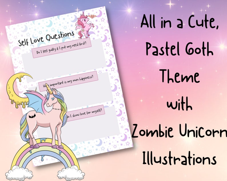 Printable Pastel Goth Zombie Unicorn Self Love Workbook, Growth Self ...
