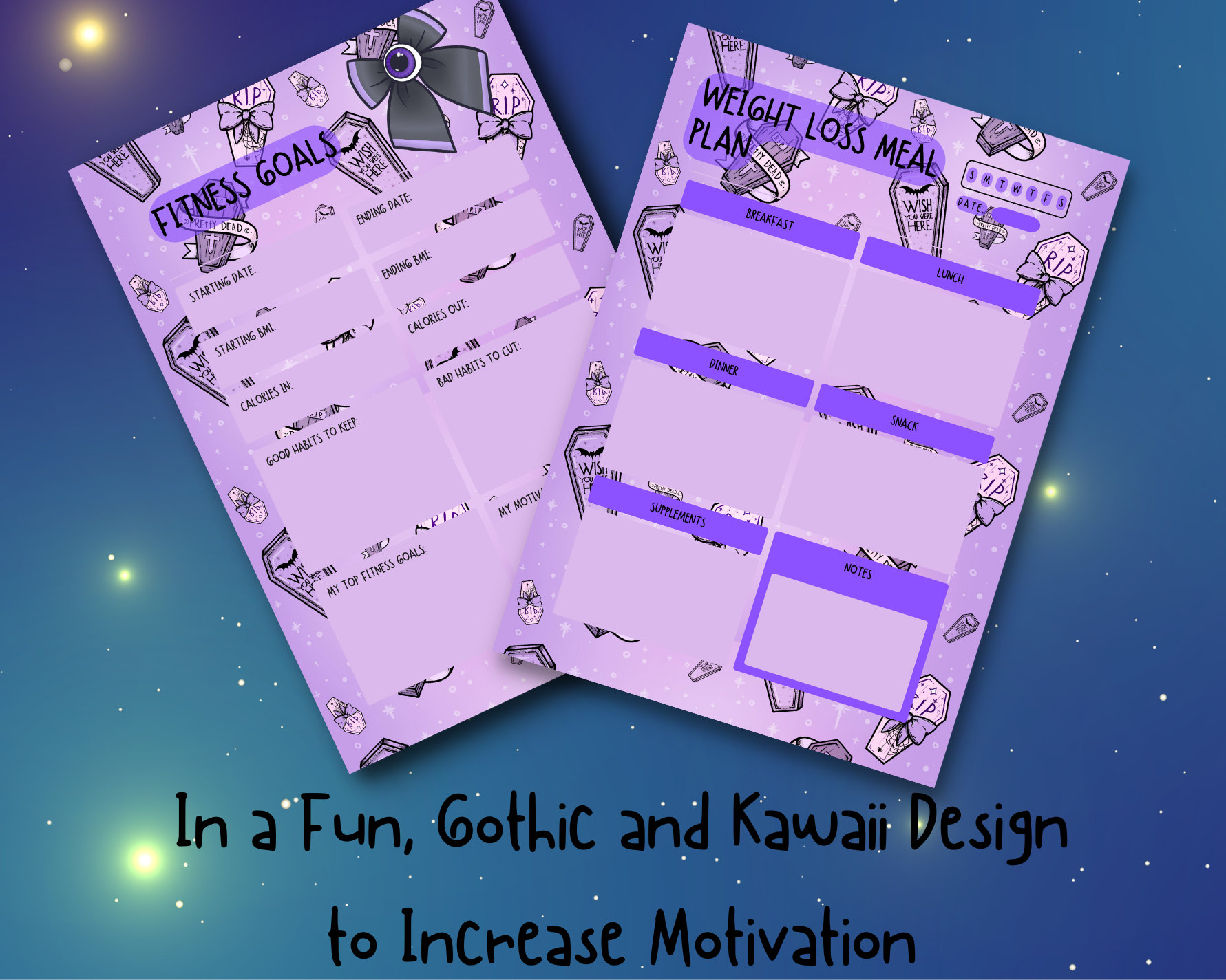 Pastel Goth Workout Planner, Printable Work Out Gym Diary, Healthy ...