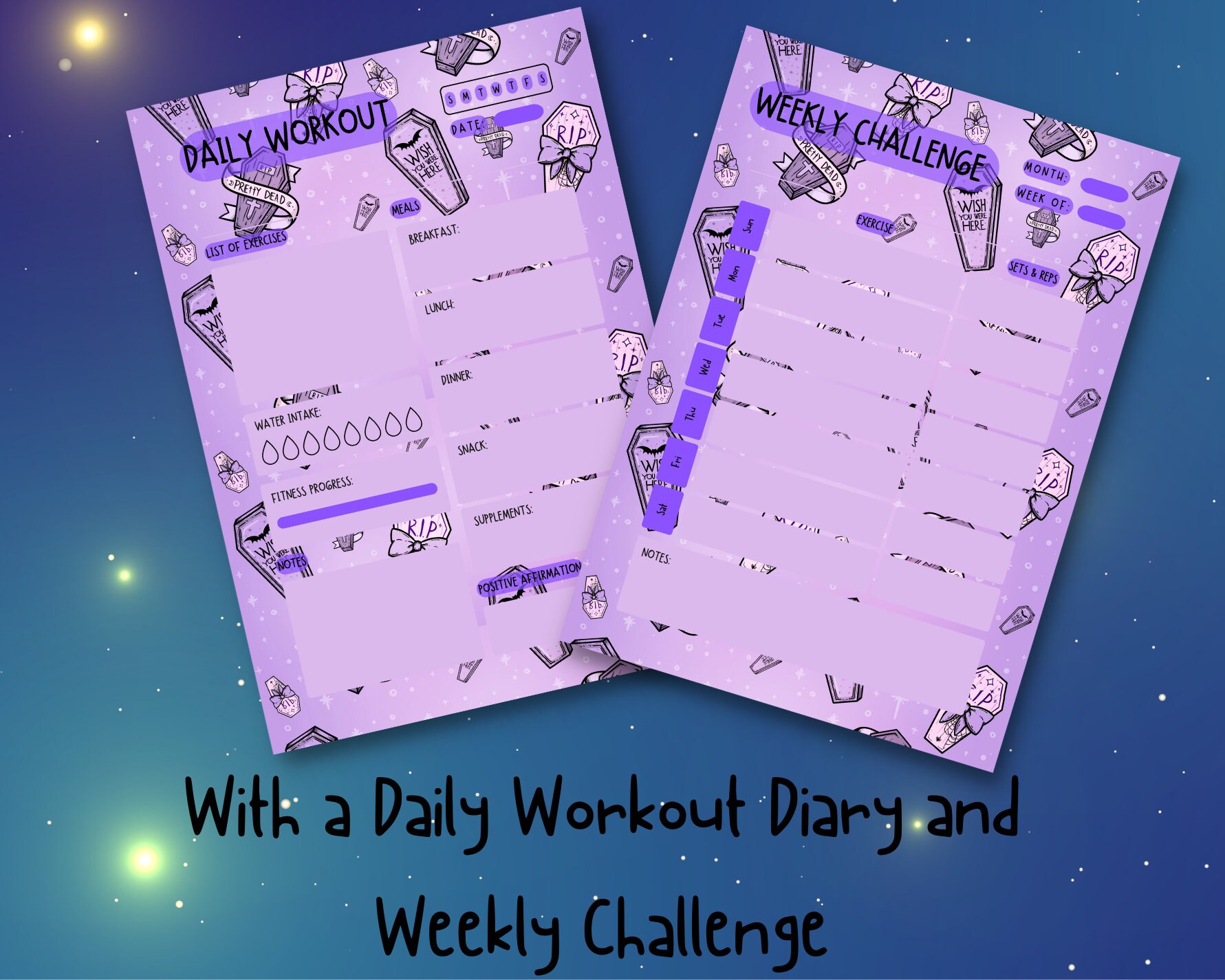 Pastel Goth Workout Planner, Printable Work Out Gym Diary, Healthy ...