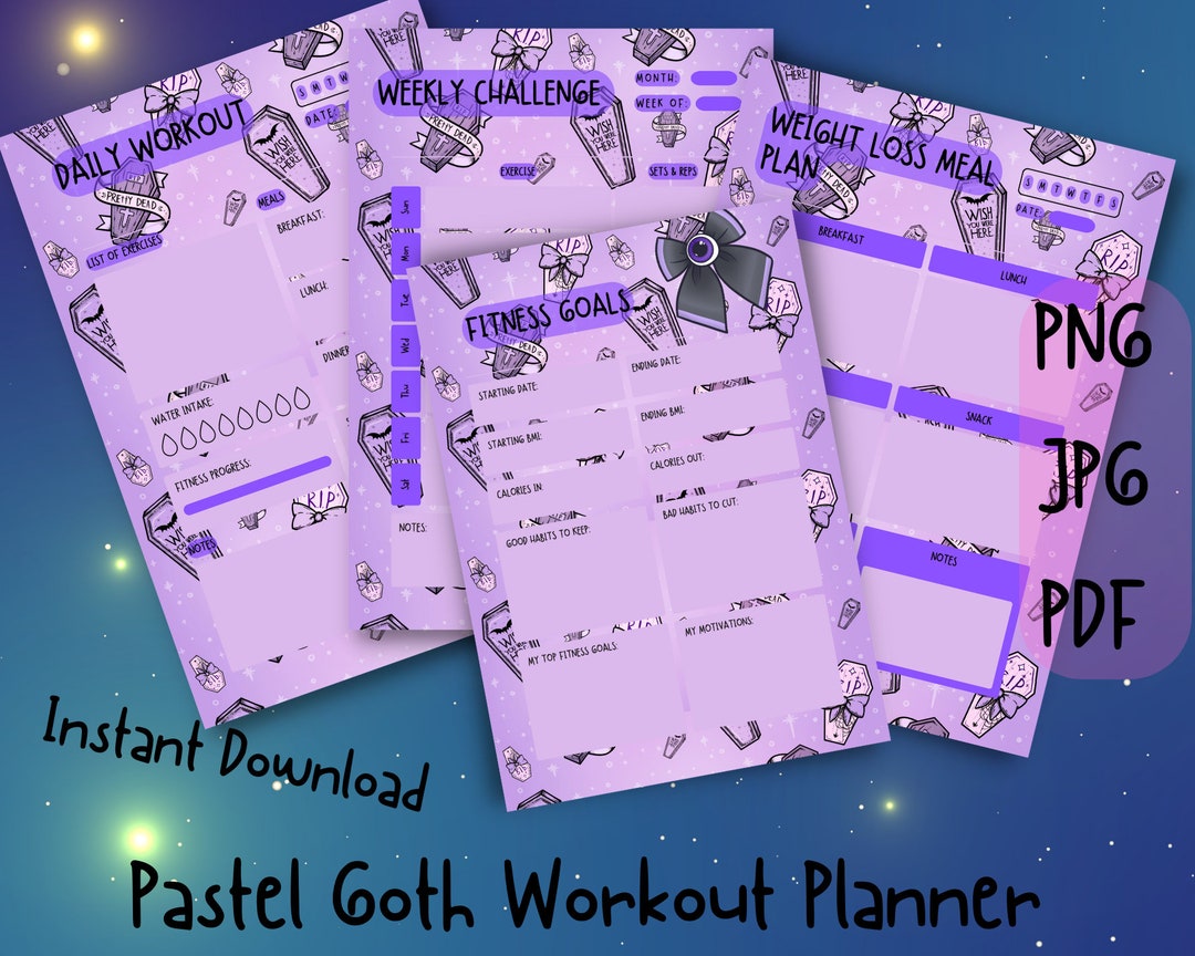 Pastel Goth Workout Planner, Printable Work Out Gym Diary, Healthy ...