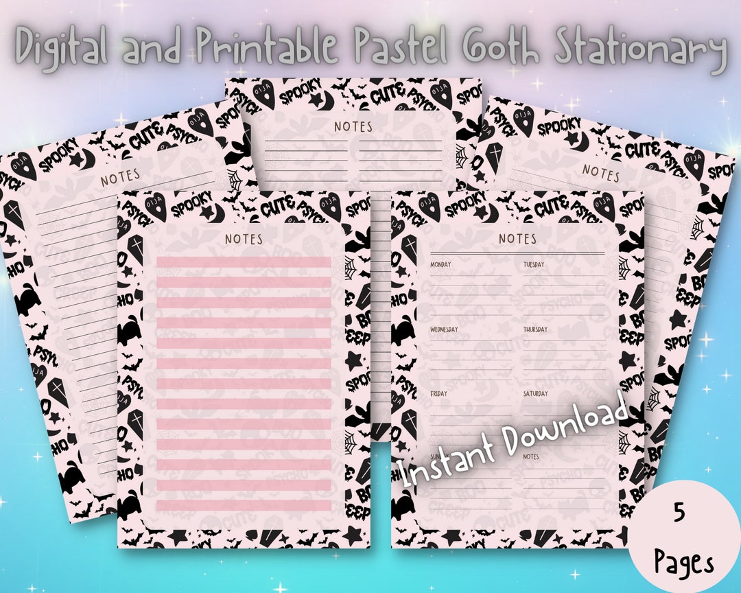 Pink Cute and Spooky Pastel Goth Notepad Paper - Printable and Digital ...