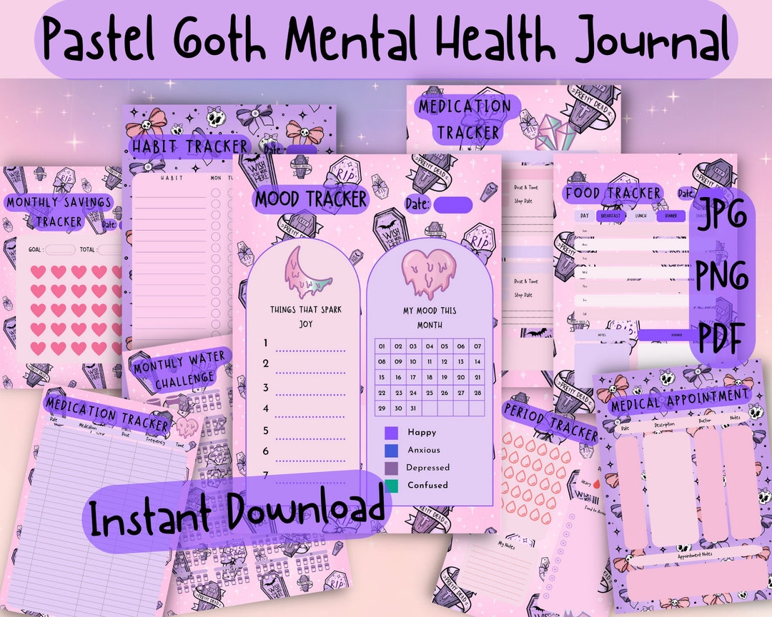 Pink Coffin Pastel Goth Mental Health Journal Printable ADHD Mental ...