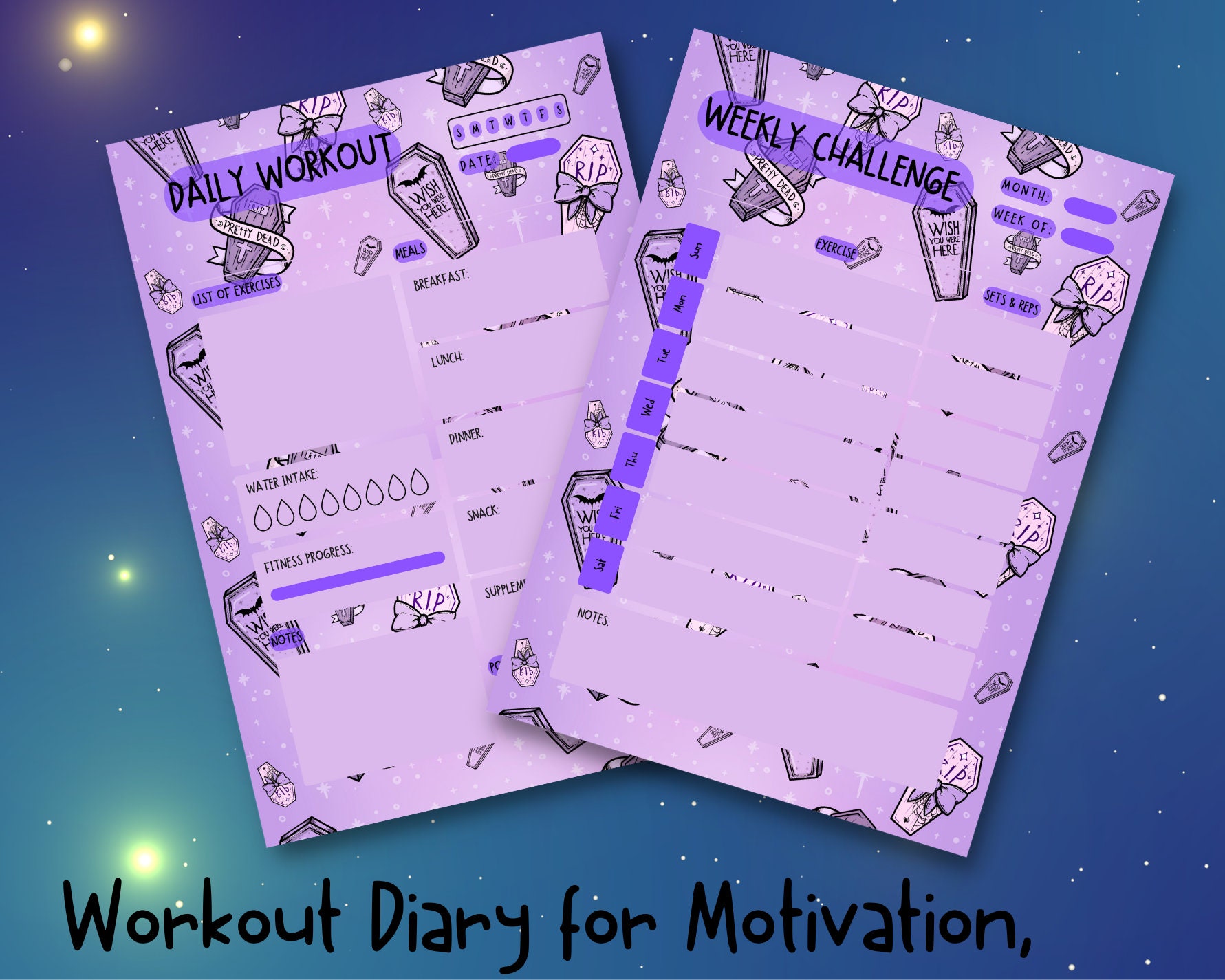 Pastel Goth Workout Planner, Printable Work Out Gym Diary, Healthy ...