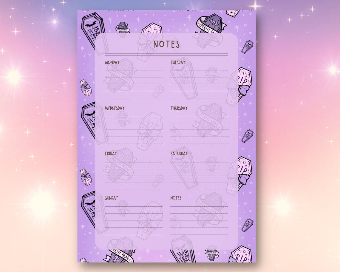 Purple Coffin Pastel Goth Notepad - Printable Lined Paper (digital ...