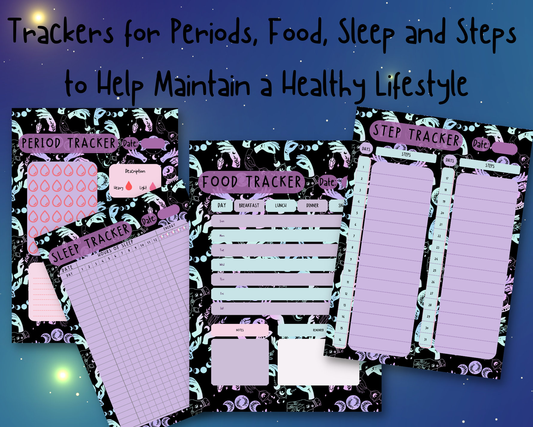 Mint and Purple Witch Pastel Goth Mental Health Journal, Printable ADHD ...