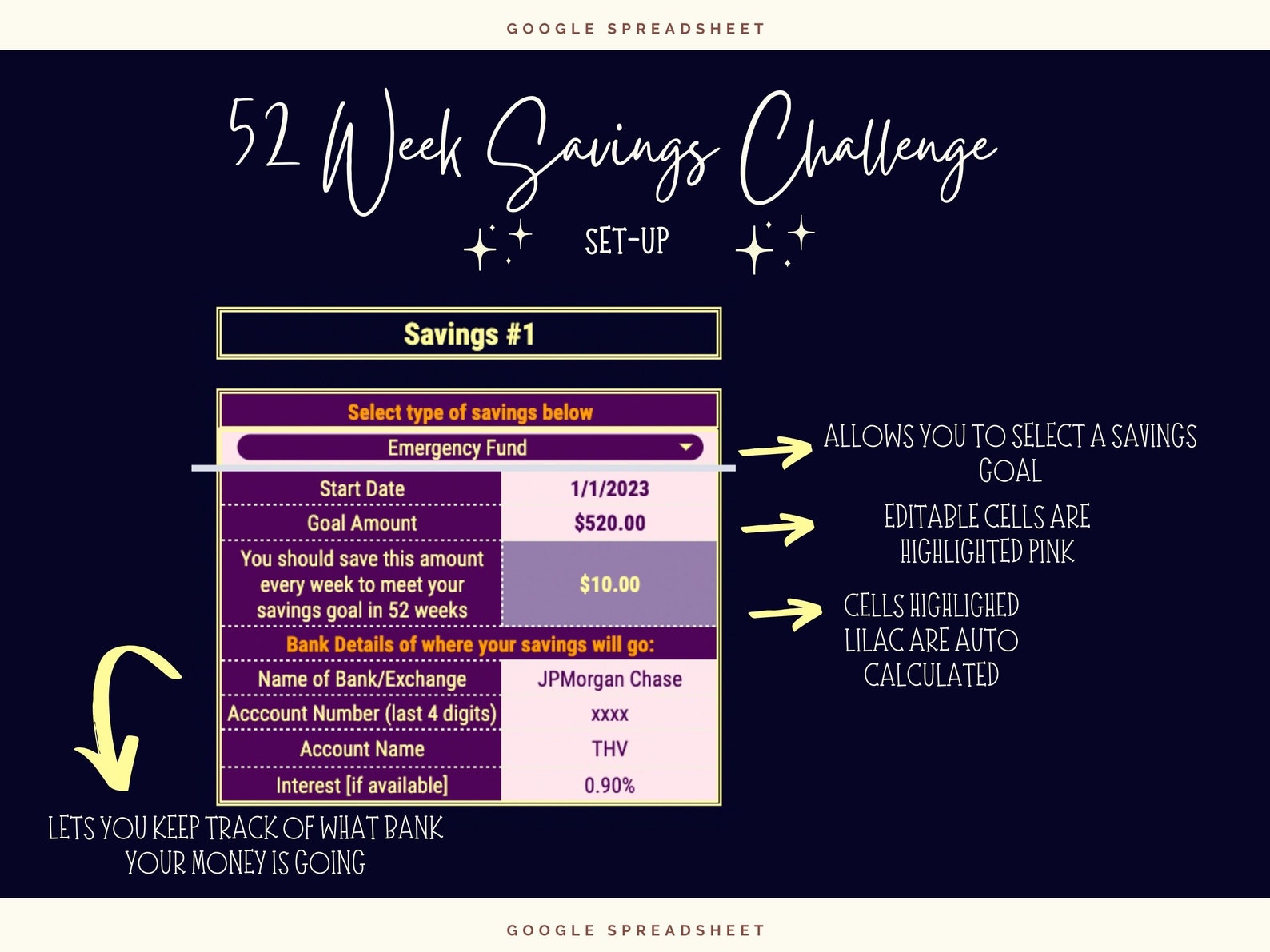 52 Week Savings Challenge Google Sheets Template | Save Money in 52 ...
