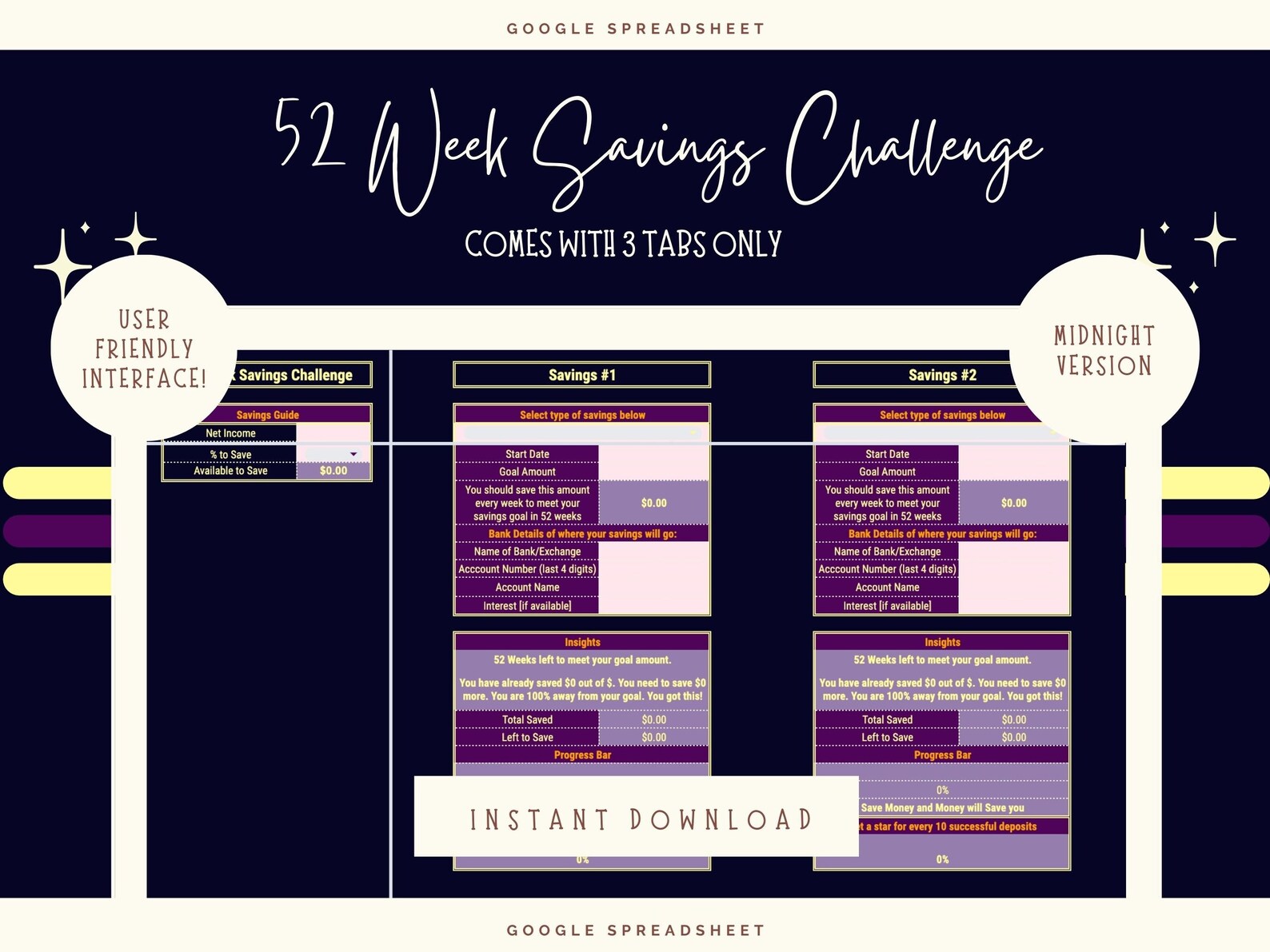 52 Week Savings Challenge Google Sheets Template | Save Money in 52 ...