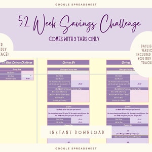 52 Week Savings Challenge Google Sheets Template | Save Money in 52 ...