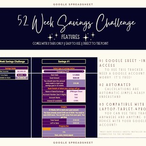 52 Week Savings Challenge Google Sheets Template | Save Money in 52 ...