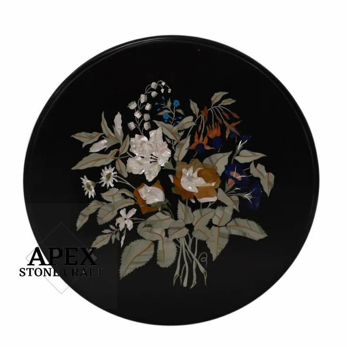 Round Marble Table Top Semi Precious Stone Inlay Work Handmade ...