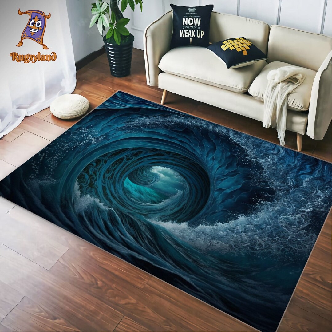 Vortex of Waves Rug, Water Rug, Ocean Rug, Rug for Bedroom, Rug for ...