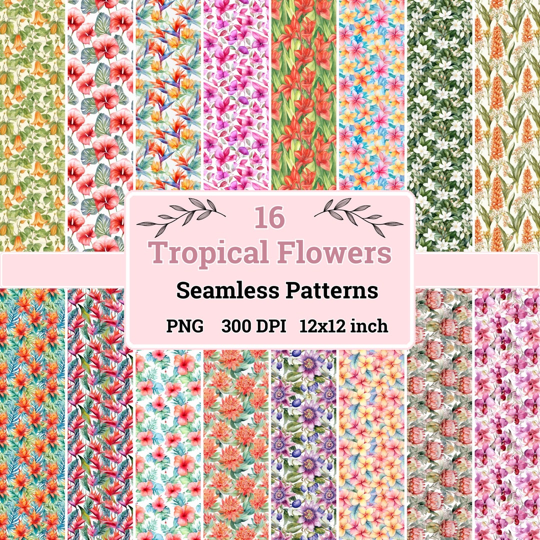 Watercolor Tropical Flowers | Tropical Seamless Pattern | Flower Design ...