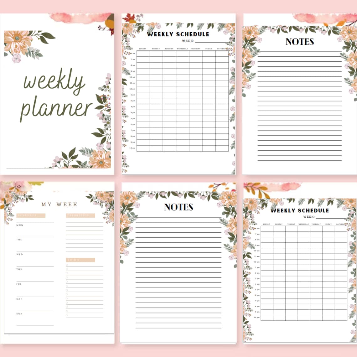 Editable Floral Weekly Planner | Printable, Digital | Weekly Planner ...