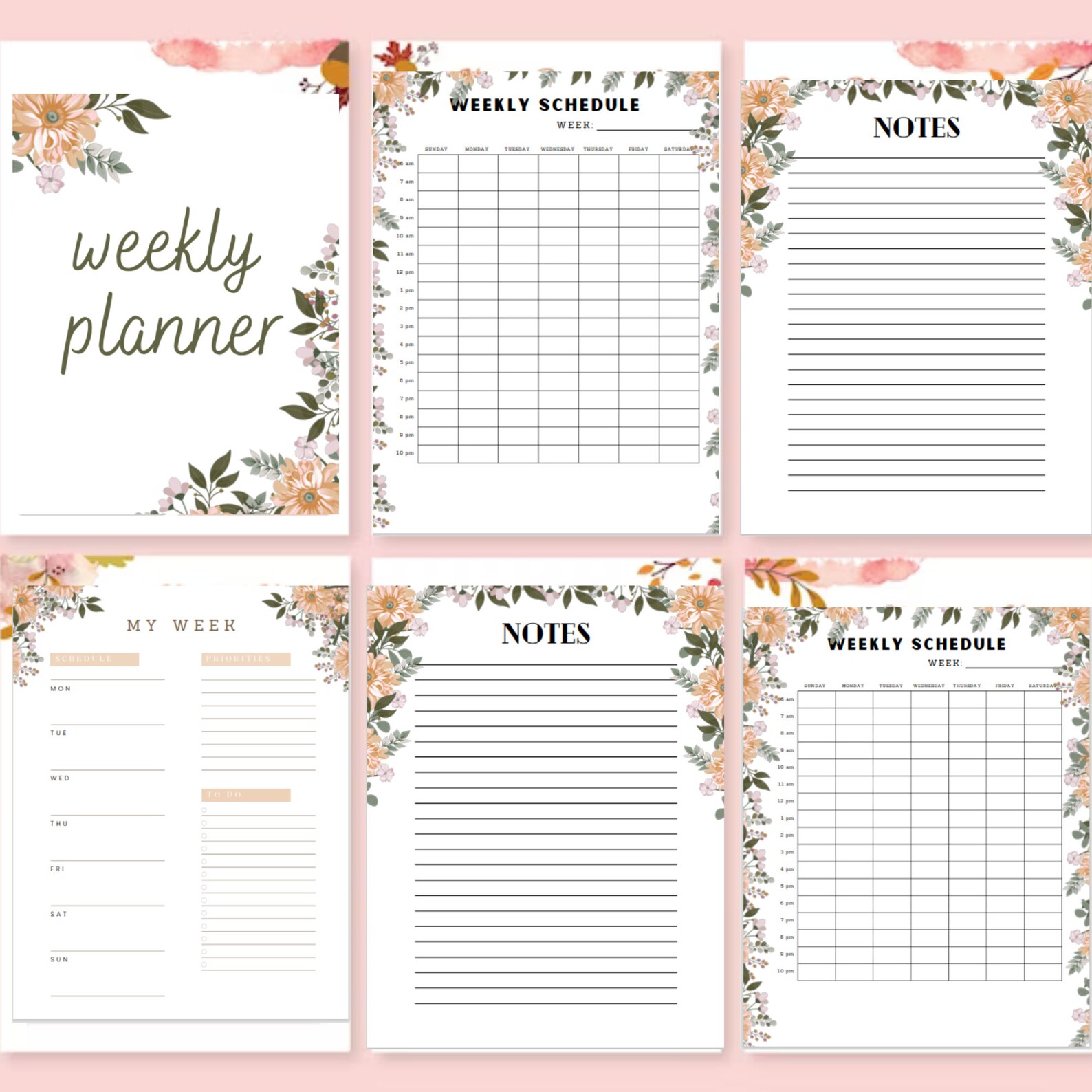 Editable Floral Weekly Planner Printable, Digital Weekly Planner PDF ...