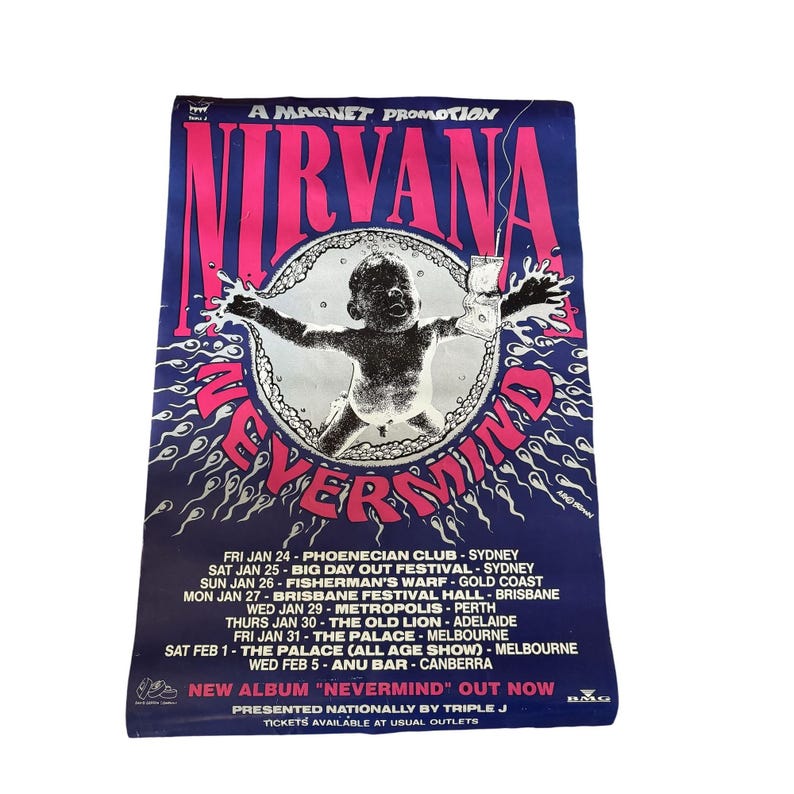 RARE Nirvana Nevermind Tour 1992 Vintage Australia Concert Poster 24x36 - Etsy