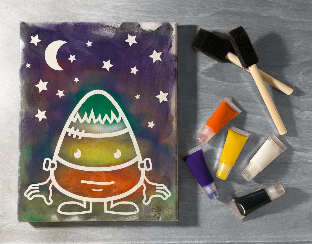 Candy Corn Frankenstein Halloween Canvas Easy and Fun Stencil Art for ...