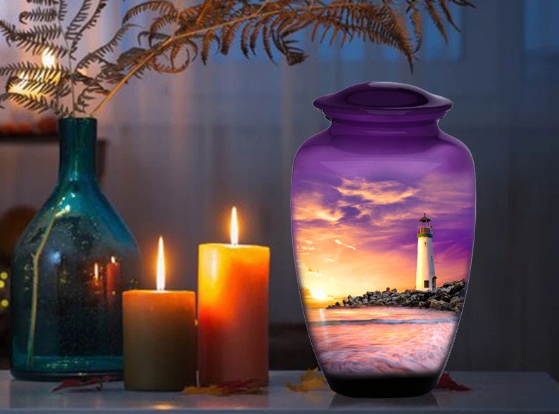 Lighthouse Cremation Urn-ocean Sunset Urn-adult Lighthouse Urn, Purple ...
