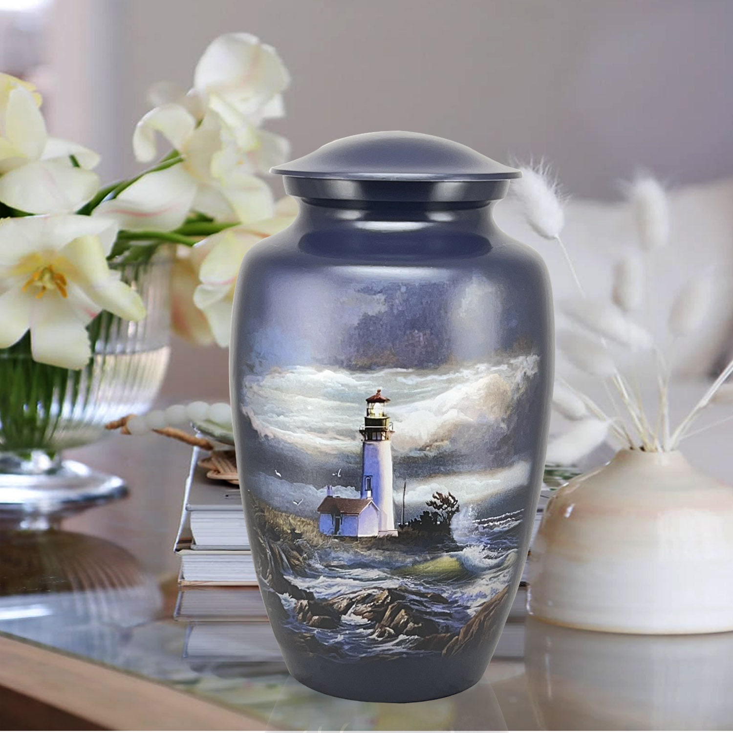 Lighthouse Urn Blue Color Design Cremation Urns for Human Ashes ...