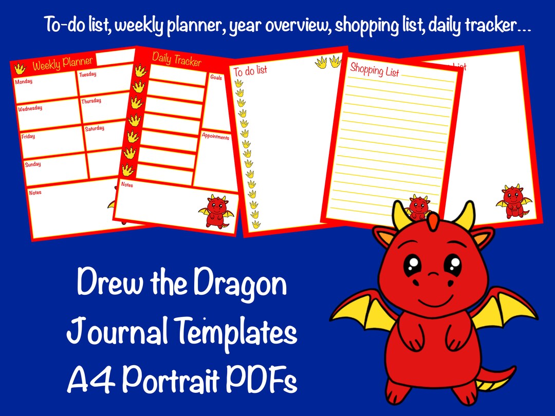 Drew the Dragon Pdf Journal Templates With to Do List, Weekly Planner ...