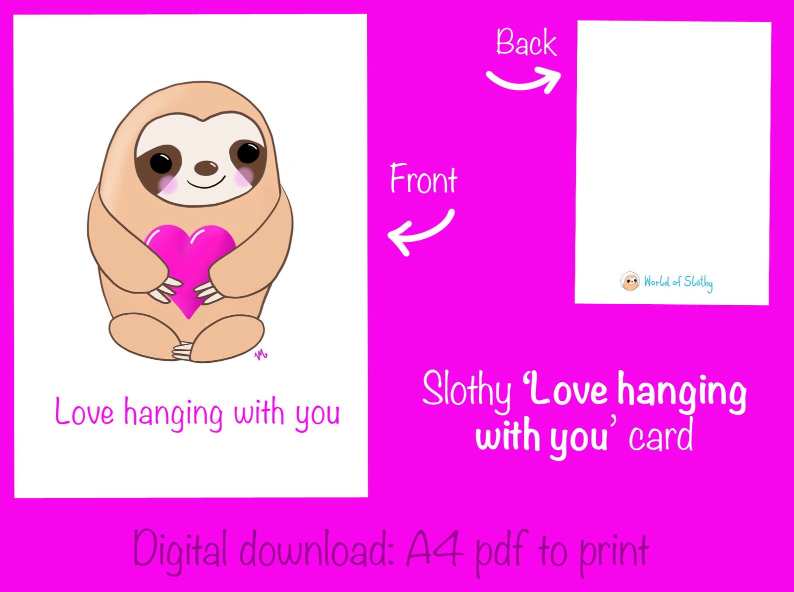 Cute Sloth Valentines Card Love Hanging With You Digital Download - Etsy