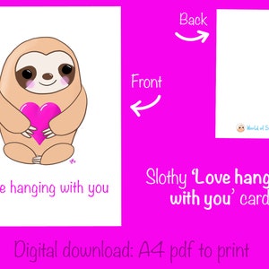 Cute Sloth Valentines Card Love Hanging With You Digital Download - Etsy