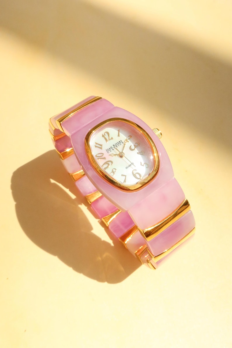 Vintage Joan Rivers Pink Stretch Watch: Gold Tone 90s Y2K Bracelet - Etsy