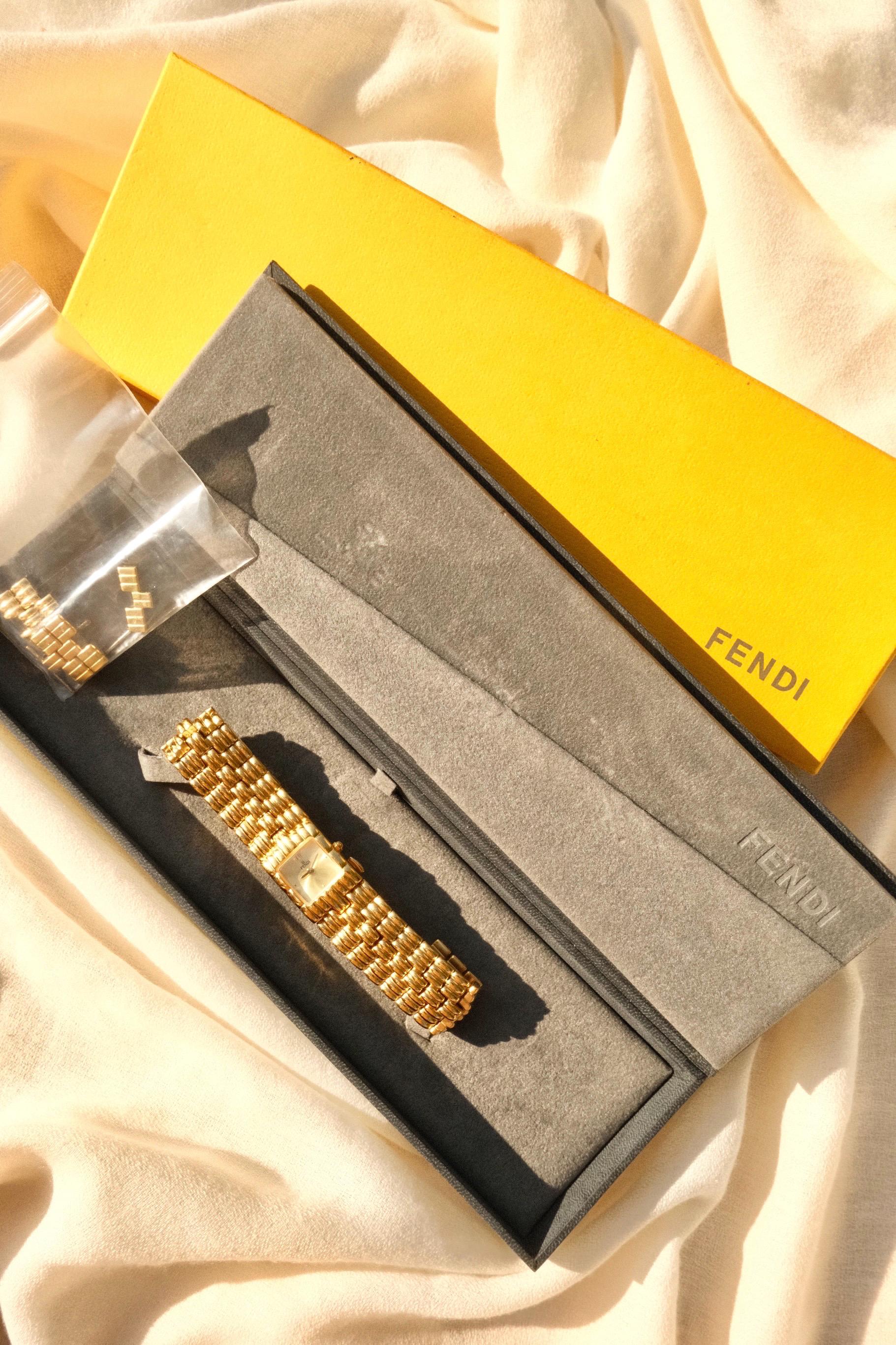Ladies Vintage Fendi 18k Gold Plated Orologi Watch in Box Designer ...