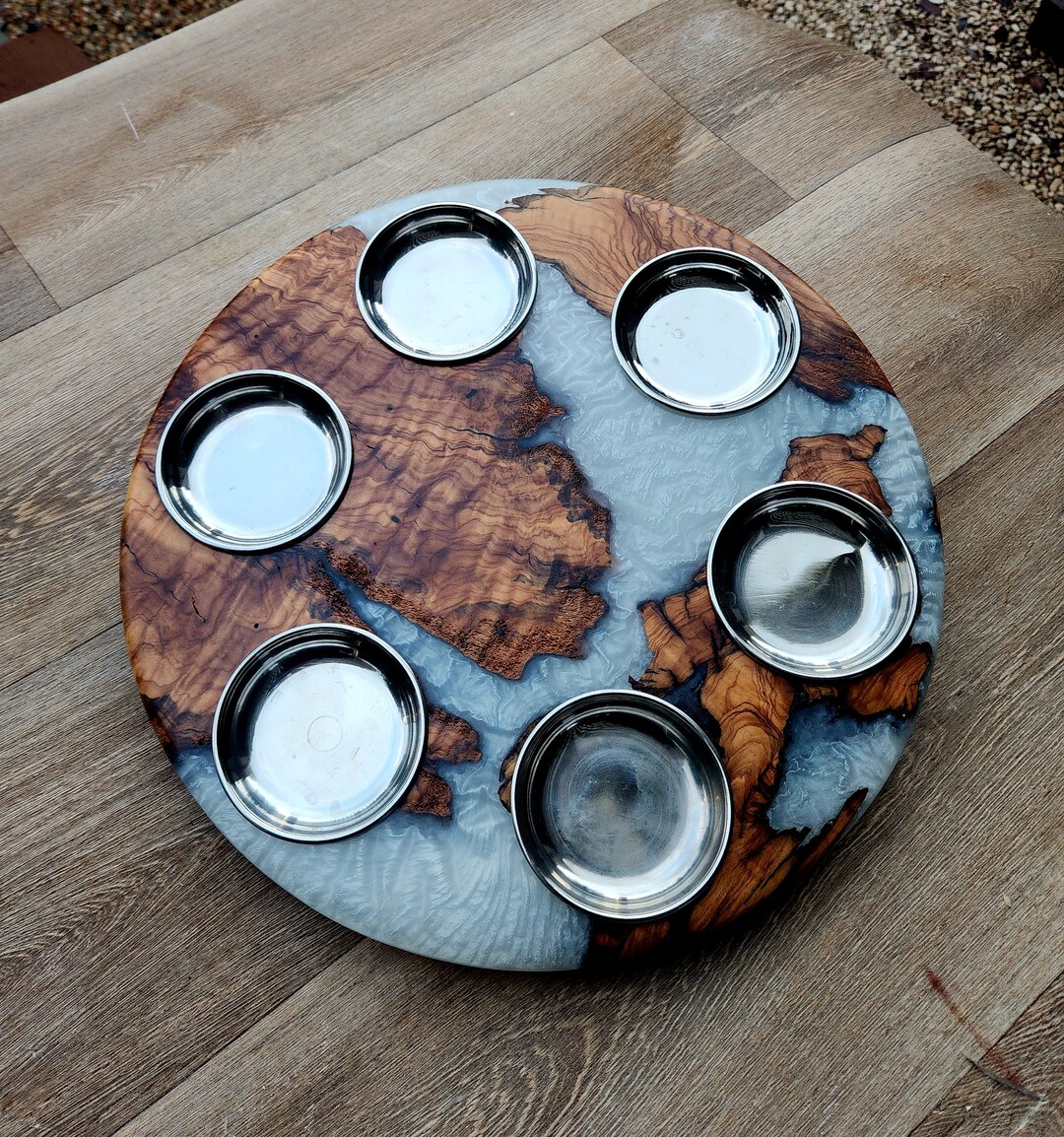 Passover Seder Plate, Mix of Colors , Made From Olivewood and Resin ...