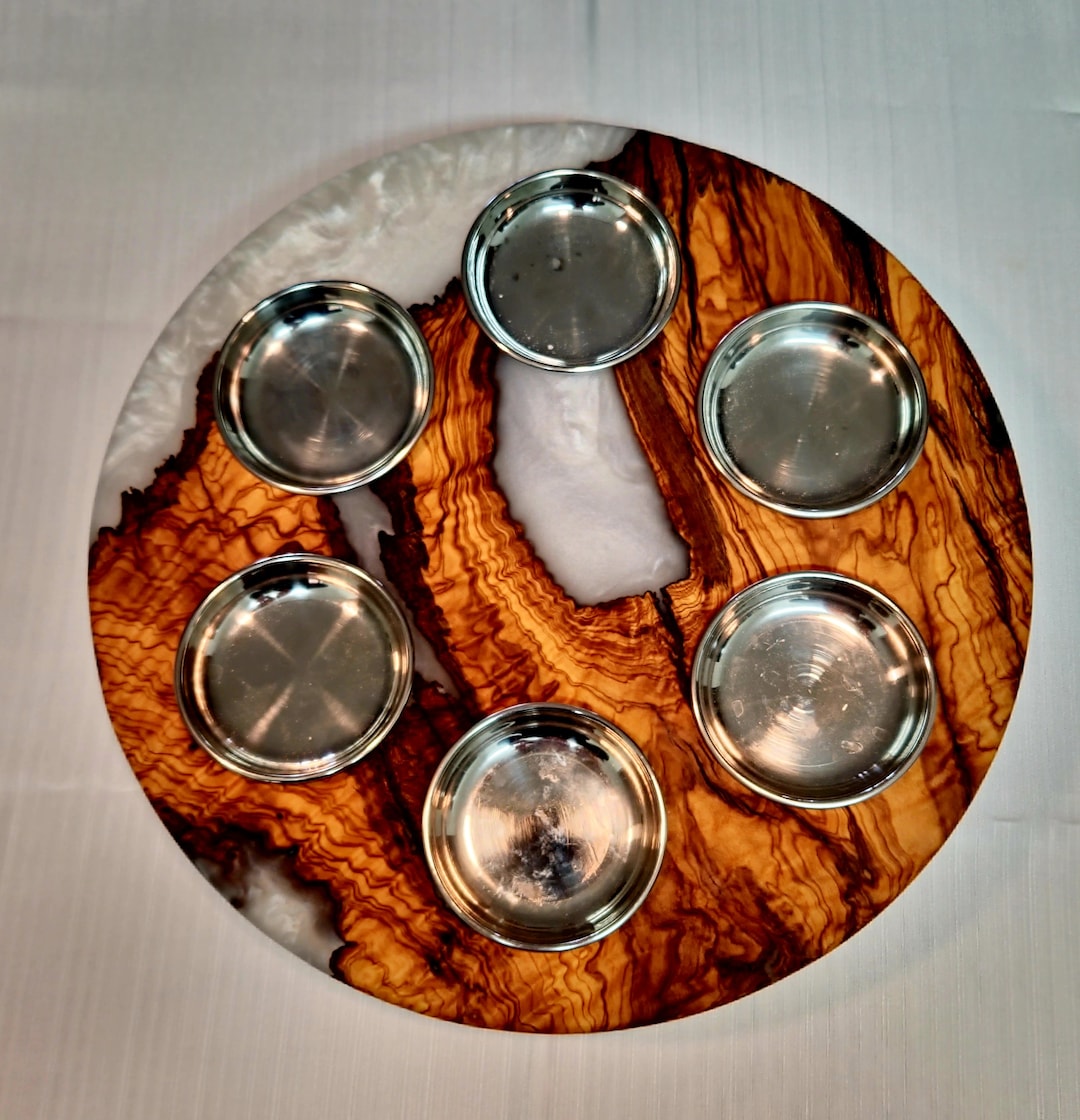 Passover Seder Plate, White, Made From Olivewood and Resin ...