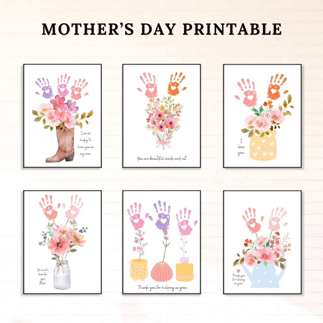 Mother's Day Handprint Art, Happy Mothers Day, Mom and Kids Printable ...