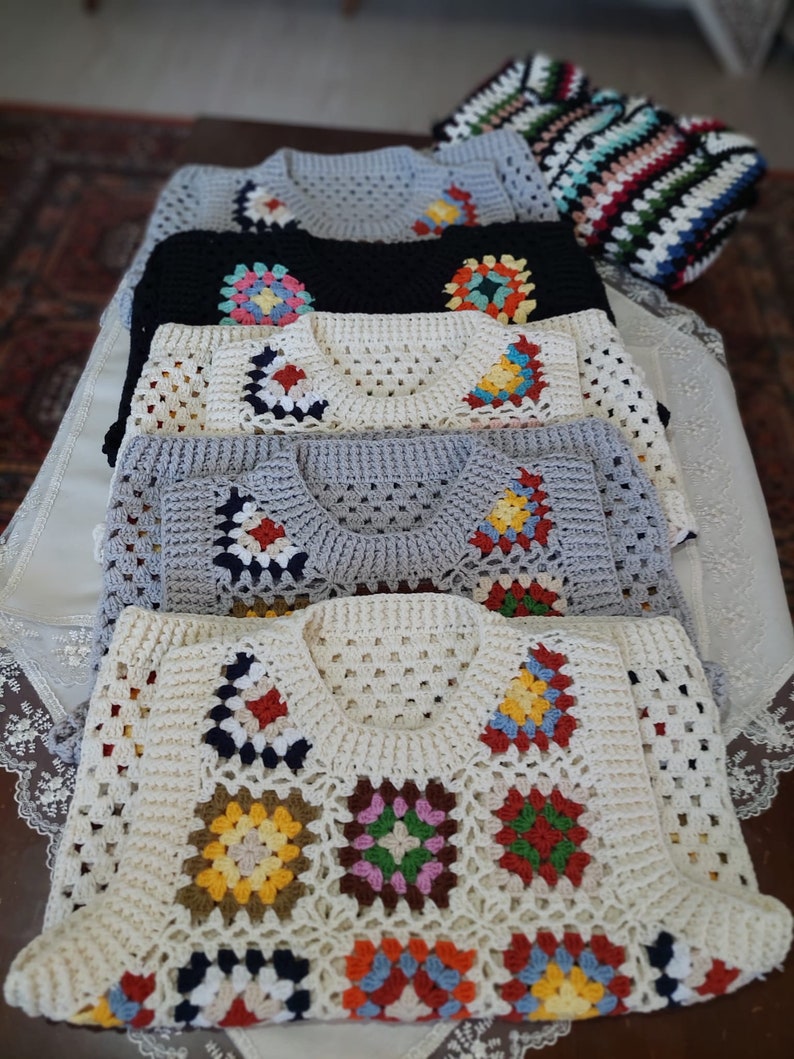 Patchwork Sweater, Granny Square Sweater, Granny Square Vest, Handmade ...