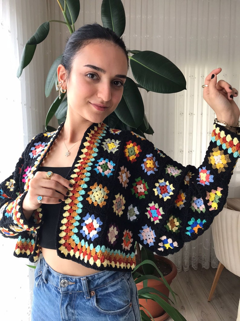 Crochet Granny Square Cardigan,crochet Colorful Cardigan,colorful ...