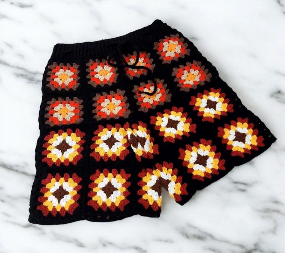 Crochet Granny Square Shorts: Unisex 100% Cotton Ethnic Patchwork - Etsy