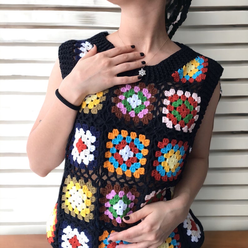 Patchwork Sweater, Granny Square Sweater, Granny Square Vest, Handmade ...