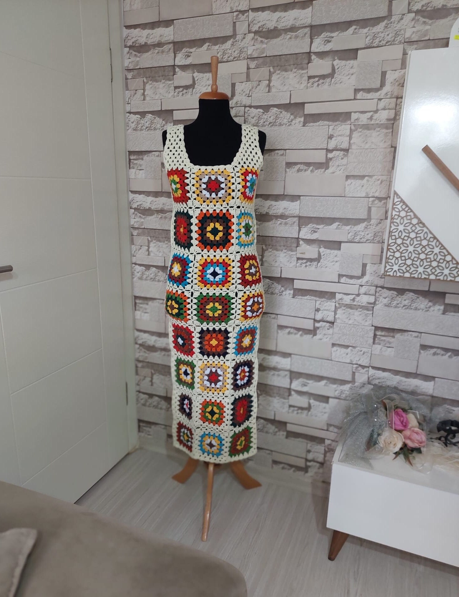 Handmade Crochet Granny Square Dress: Colorful Festival Maxi - Etsy