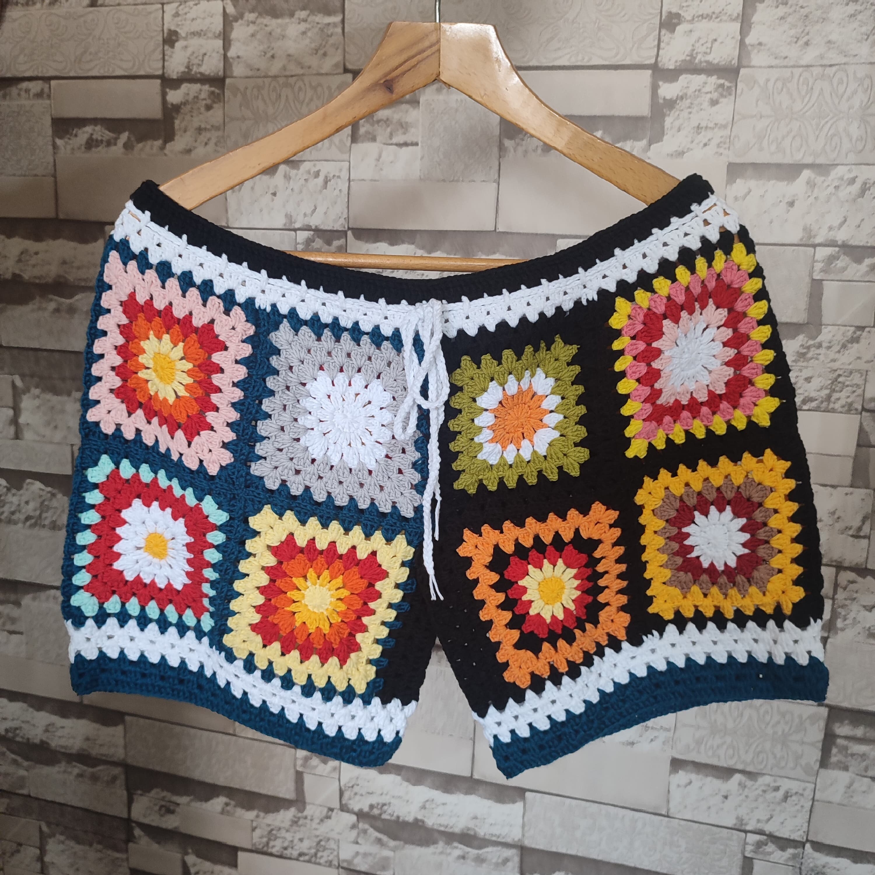 Hand Knitted Granny Square Shorts: Colorful Crochet Ethnic Mens Beach ...