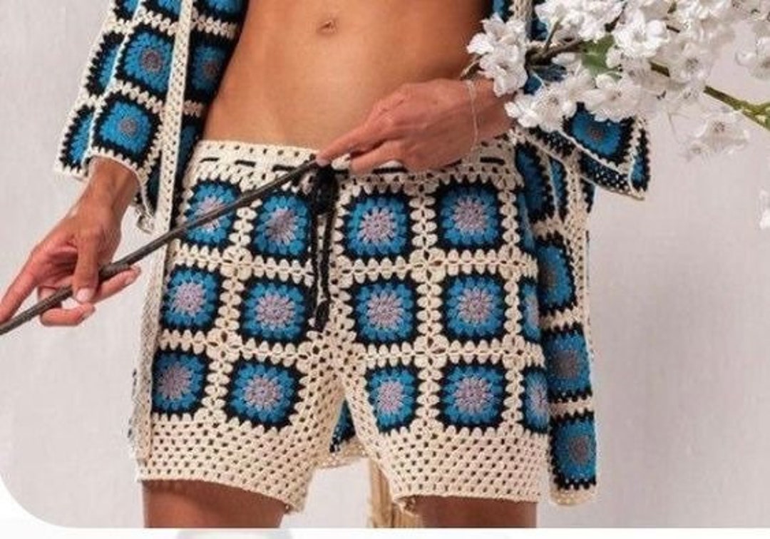 Granny Square Shorts,colorful Men's Ethnic Shorts,unisex Hand Knitted ...
